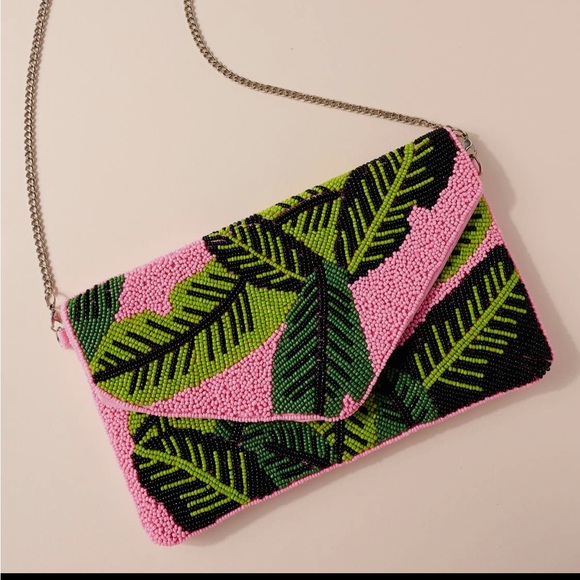 Avenue Zoe | Bags | Avenue Zoe Beaded Palm Leaf Clutch Crossbody Purse ...